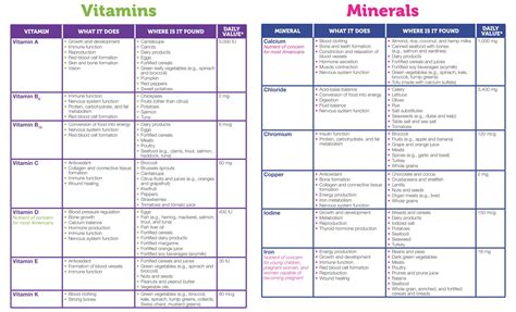 Vitamins And Minerals Daily Intake Chart At Kristy Wile Blog