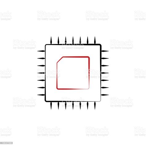 Cpu 2 색된 손 그려진된 아이콘입니다 전자 요소 그림 색깔 개요 기호 디자인 전자 집합에서 0명에 대한 스톡 벡터 아트 및