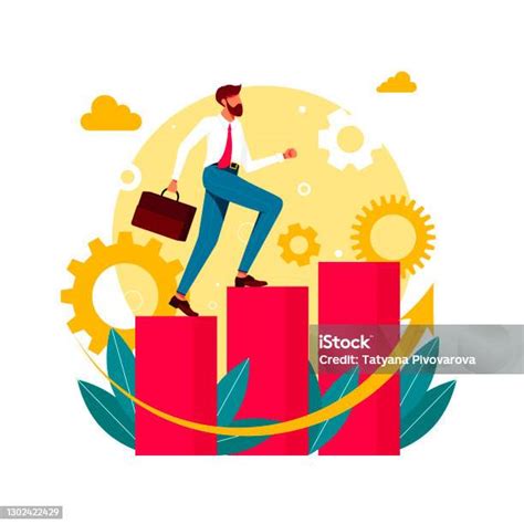 직장 근로자 관리자 성공적인 사업가가 경력 계단을 실행합니다 비즈니스 목표 달성 커리어 래더 진행 및 발전 벡터 일러스트레이션 개념에 대한 스톡 벡터 아트 및 기타 이미지