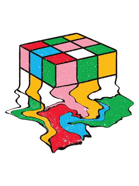 Melting Rubiks Cube Colorful Vector Hand Drawn Creative Creativity