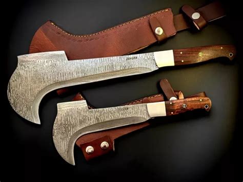 Handmade Axe Genuine Damascus Steel Hatchet Bill Hook Free
