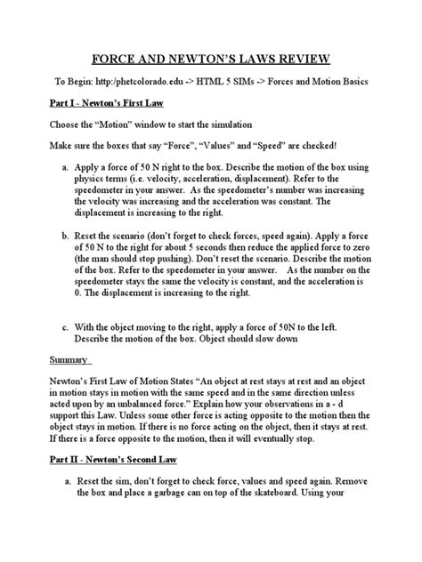 2020 Phet Force Lab Pdf Force Acceleration