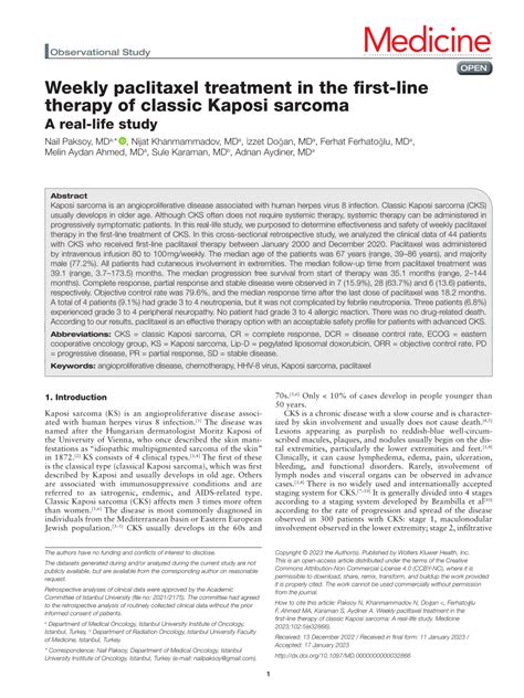 Pdf Weekly Paclitaxel Treatment In The First Line Therapy Of Classic