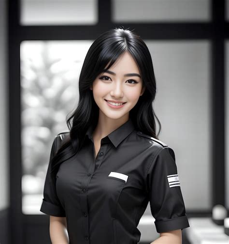Premium Photo Portrait Of Asian Woman In Black Shirt She Is A Flight