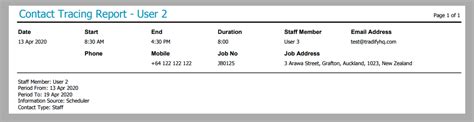 Contact Tracing Report Tradify Help Centre
