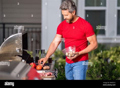 Grill Cook Chef With Bbq Cooking Tools Barbecue And Grill Picnic And
