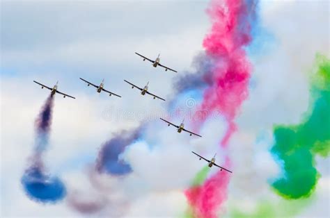 Aerobatic Team Aircraft Fighters Trail of Smoke in the Sky. Stock Image ...