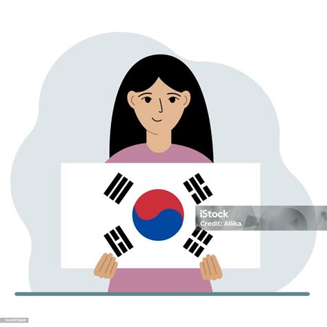 한 여성이 한국 국기를 들고 있다 시위 국경일 독립 기념일 또는 애국심의 개념 국적 국경일에 대한 스톡 벡터 아트 및 기타