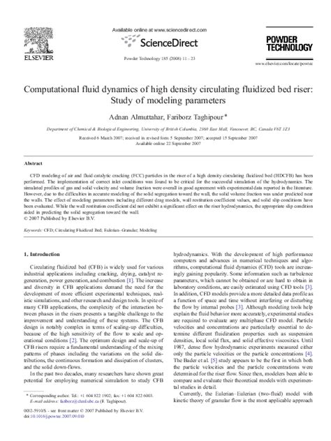 Pdf Computational Fluid Dynamics Of High Density Circulating