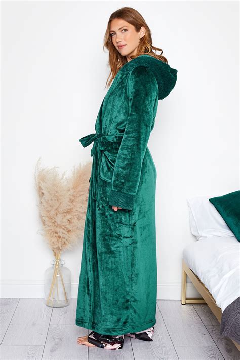 Lts Tall Womens Emerald Green Faux Fur Trim Dressing Gown Long Tall