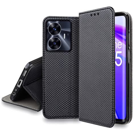 etui zamykane do realme c55 czarne szkło