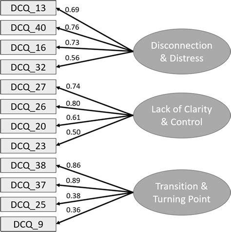 visual representation of the 12 item 3 factor model with standardized