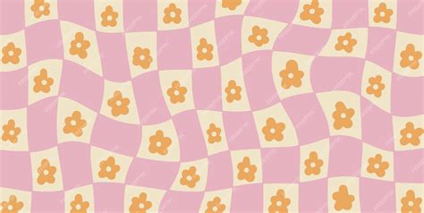 Premium Vector Groovy Checkered Daisy Flowers Background Retro 70s