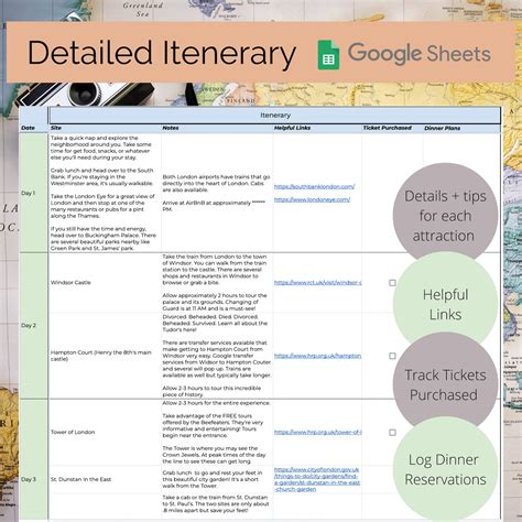 Travel Planning Template Google Sheets Printable Templates Digital Travel Planner Travel