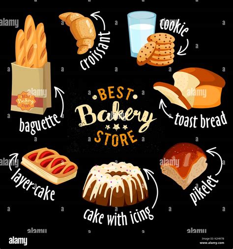 Bakery Shop Vector Icons Baked Bread Products Icons Stock Vector Image