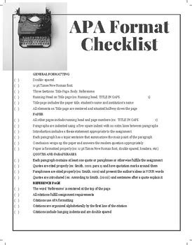APA Format Checklist By The Feral Educator TPT