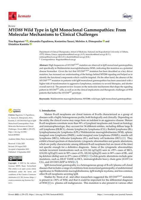 Pdf Myd88 Wild Type In Igm Monoclonal Gammopathies From Molecular