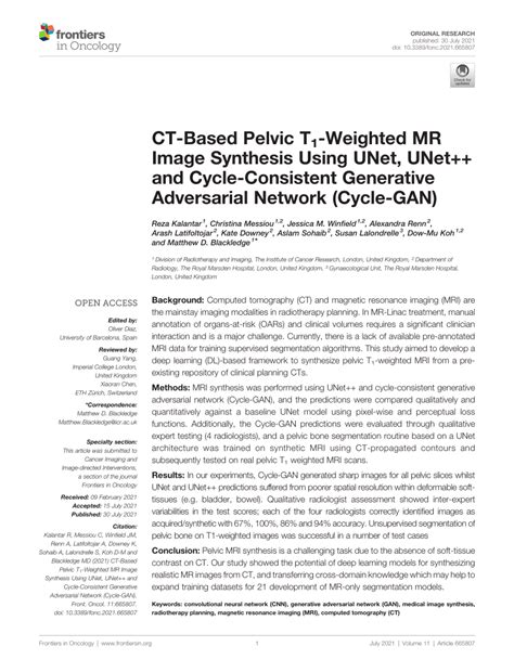 pdf ct based pelvic t1 weighted mr image synthesis using unet unet