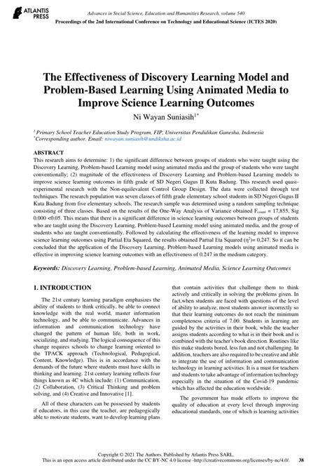 Pdf The Effectiveness Of Discovery Learning Model And Problem Based