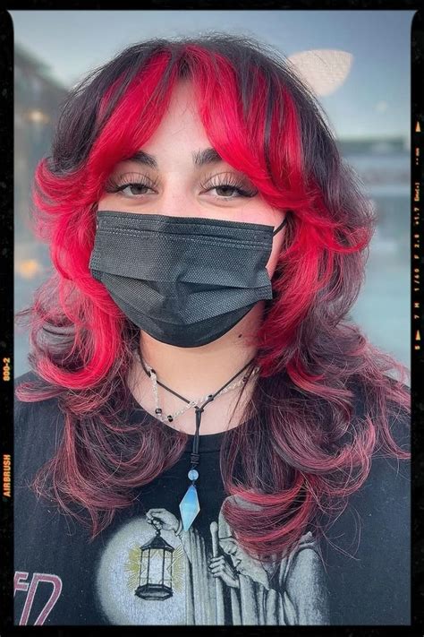 Red Wolf Cut Black Hair With Red Bangs Wolf Cut