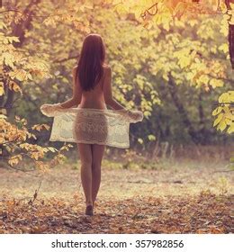 Beautiful Naked Woman Walking Fall Park Stock Photo 357982856