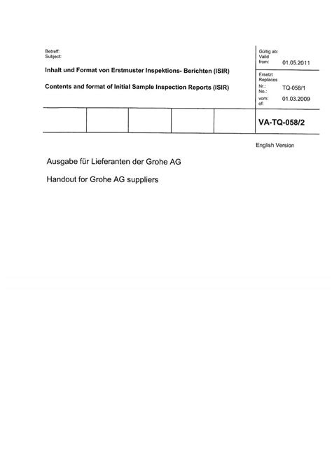 Contents And Format Of Initial Sample Inspection Reports Isir Grohe