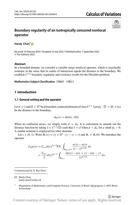 Pdf Boundary Regularity Of An Isotropically Censored Nonlocal Operator