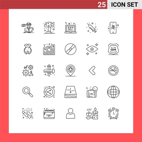 User Interface Pack Of 25 Basic Lines Of Mobile Earth Grid Medical Injection Editable Vector