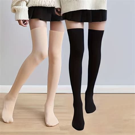테무 TEMU 솔리드 허벅지 높은 양말 2쌍 무릎 양말 위에 봉제 안감을 댄 양말 여성용 스타킹 양말류 위시버킷