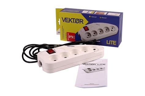Сетевой фильтр-удлинитель VEKTORLITE, 10А, 2,2 кВт, 3 м, 5 розеток ...