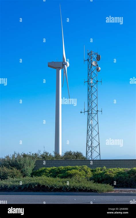 Towers Wind Turbine And Communications Stock Photo Alamy