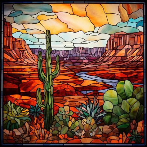 Premium Photo Desert Dreams A Timeless Stained Glass Window Masterpiece