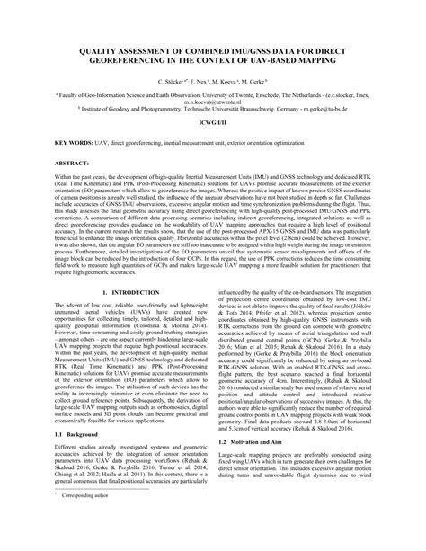 PDF QUALITY ASSESSMENT OF COMBINED IMU GNSS DATA FOR DIRECT GEOREFERENCING IN THE CONTEXT OF