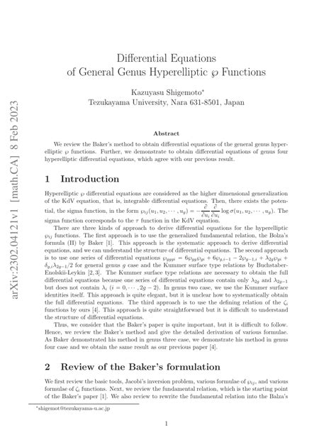 Pdf Differential Equations Of General Genus Hyperelliptic Wp Functions