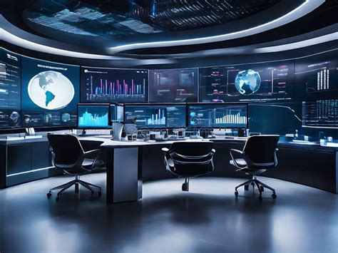 Advanced Technology Command Center With Global Data Visualization And Analysis Stock