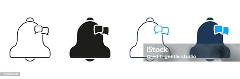 채팅 버블 라인과 솔리드 아이콘 세트가 있는 알림 벨 경고 및 메시징 통신 기호 수집 알림 및 메시지 알림 디자인 고립 된 벡터 일러스트 레이 션 0명에 대한 스톡 벡터