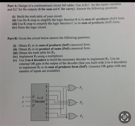 Get Answer Part A Design Of A Combinational Circuit Full Adder