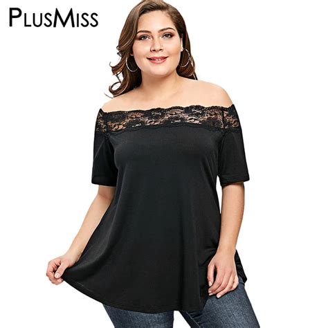 Buy Plusmiss Plus Size 5xl Sexy Black Lace Off The Shoulder Tops Women Summer