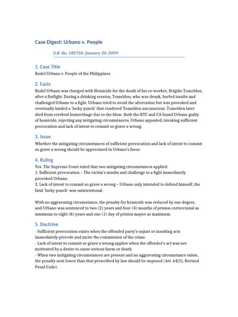 Urbano V People Homicide Case Digest Pdf