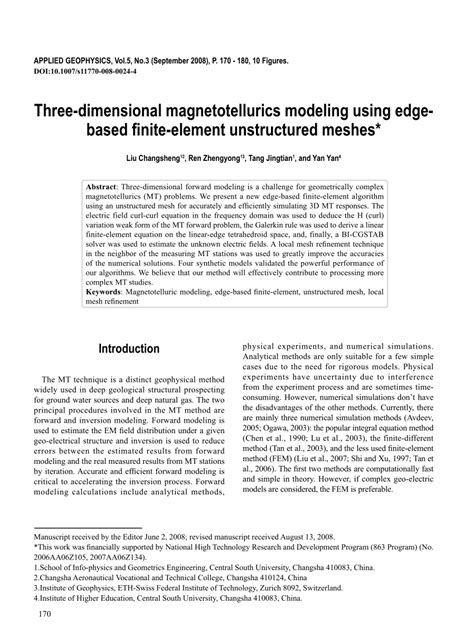 Pdf Three Dimensional Mt Modeling Using Edge Based Finite Element