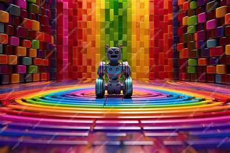 Premium Ai Image Squared Positronic Rainbow Robot On A Rainbow Road