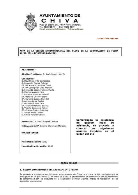 Acta Ayuntamiento De Chiva