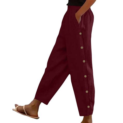 Dezsed Cotton Linen Pants Women Elastic High Waist Tapered Lounge Pants