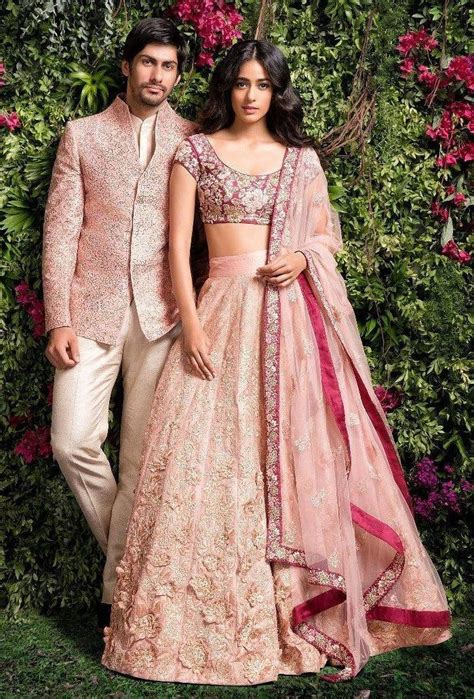 Contrasting Colour Sherwani And Lehenga For Sangeet Women