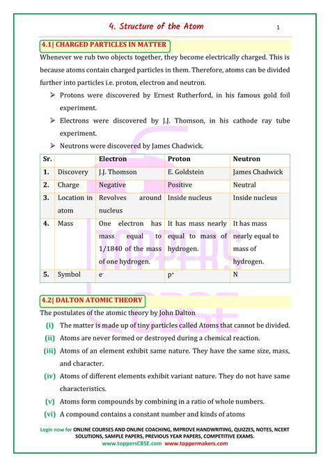 CBSE Class Science Notes Chapter Structure Of The Atom Toppers CBSE Online Coaching