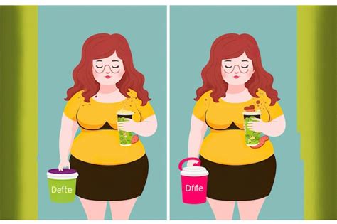 Premium Photo Girl Before And After A Diet Flat Illustration