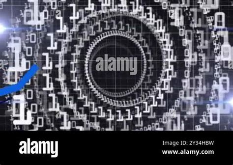 Spiraling Binary Code And Blue Graph Animation Over Grid Background Technology Data