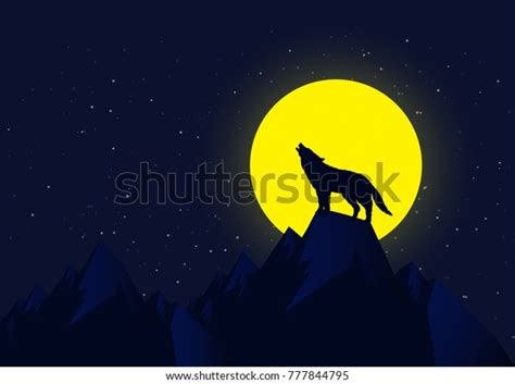 Wolf Howling Moonlight Vector Illustration Concept Stock Vector