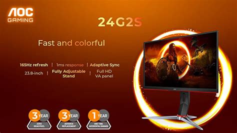 AOC Gaming 24G2S 24 Pulgadas Full HD 1920 X 1080 Pivot 165 Hz 1 Ms Adaptive Sync Negro