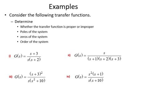 Solved Examples Consider The Following Transfer Functions